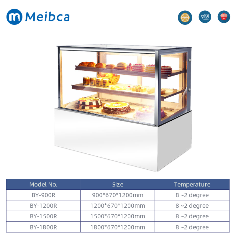 Square Glass Marble Base Cake Display Refrigerator - Meibca